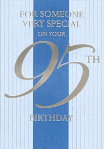 designer greetings silver foil lettering on vertical blue section age 95 / 95th birthday card for him