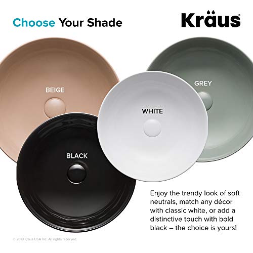 KRAUS Viva™ Round White Porcelain Ceramic Vessel Bathroom Sink with Pop-Up Drain, 16 1/2 in. D x 5 1/2 in. H, KCV-200GWH