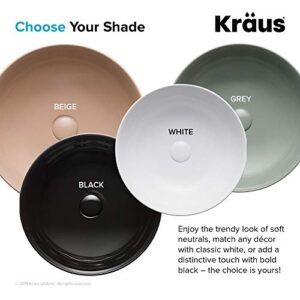 KRAUS Viva™ Round White Porcelain Ceramic Vessel Bathroom Sink with Pop-Up Drain, 15 3/4 in. D x 5 3/8 in. H, KCV-205GWH