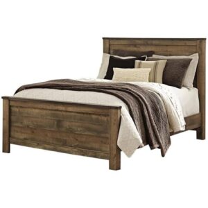 BOWERY HILL Queen Size Panel Bed with Headboard, Footboard, Platform, Wooden Slats in Wood, in Mahogany, No Box Spring Needed, Easy Assembly