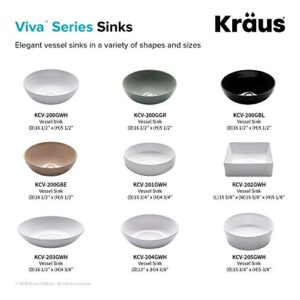 KRAUS Viva™ Round White Porcelain Ceramic Vessel Bathroom Sink with Pop-Up Drain, 16 1/2 in. D x 5 1/2 in. H, KCV-200GWH