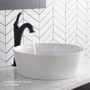 KRAUS Viva™ Round White Porcelain Ceramic Vessel Bathroom Sink with Pop-Up Drain, 15 3/4 in. D x 5 3/8 in. H, KCV-205GWH