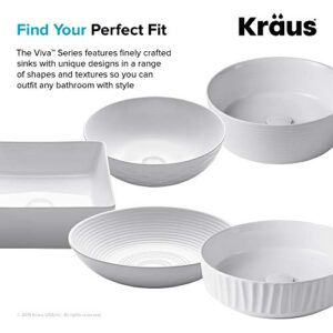 KRAUS Viva™ Round White Porcelain Ceramic Vessel Bathroom Sink with Pop-Up Drain, 13 in. D x 4 3/8 in. H, KCV-204GWH