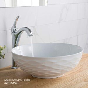 KRAUS Viva™ Round White Porcelain Ceramic Vessel Bathroom Sink with Pop-Up Drain, 16 1/2 in. D x 5 1/2 in. H, KCV-200GWH