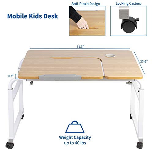 VIVO Height and Length Adjustable Mobile Desk for Kids and Adults, Tilting Table Top, Rolling Interactive Ergonomic Workstation on Wheels, DESK-V202A