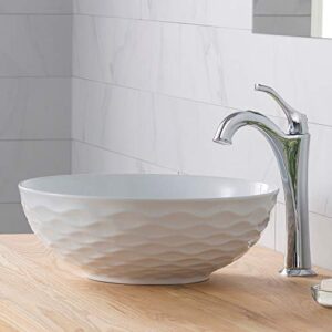 KRAUS Viva™ Round White Porcelain Ceramic Vessel Bathroom Sink with Pop-Up Drain, 16 1/2 in. D x 5 1/2 in. H, KCV-200GWH