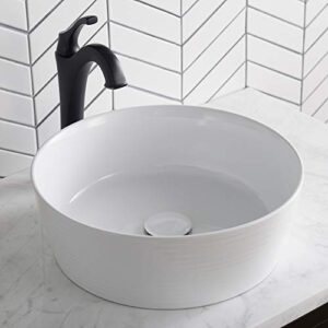 KRAUS Viva™ Round White Porcelain Ceramic Vessel Bathroom Sink with Pop-Up Drain, 15 3/4 in. D x 5 3/8 in. H, KCV-205GWH