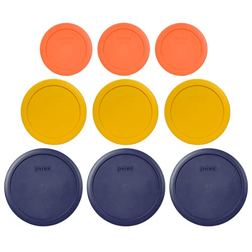 Pyrex (3) 7402-PC 6/7 Cup Blue (3) 7201-PC 4 Cup Butter Yellow (3) 7200-PC 2 Cup Orange Replacement Food Storage Lids Made in the USA