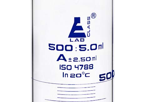 EISCO Graduated Cylinder, 500ml - Class A Tolerance ±2.50ml - Round Base - Blue Graduations - Borosilicate 3.3 Glass