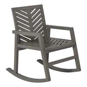 walker edison outdoor patio wood chevron rocking chair all weather backyard conversation garden poolside balcony, set of 1, grey