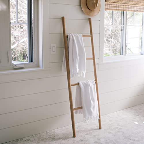 Sandstone & Sage Blanket Ladder | Hand Made Natural 5ft Decorative Wooden Ladder Shelf | Boho Farmhouse Decor to Use for Quilt Rack | Towel Rack for Bathroom | No Assembly Required | Sustainable Wood