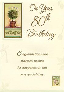 designer greetings tree and pear in gold foil frames age 80 / 80th birthday card