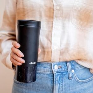 Ello Miri 16oz Vacuum Insulated Stainless Steel Travel Mug, Leak-Proof Slider Lid, Keeps Hot for 5 Hours, Perfect for Coffee or Tea, BPA-Free, Fits Most Cupholders, Holiday Gift, Black