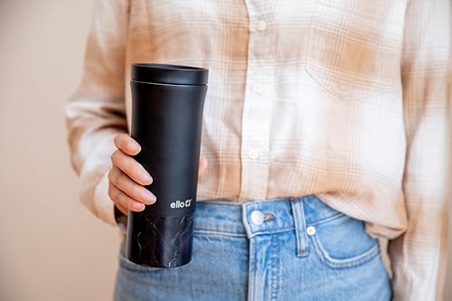 Ello Miri 16oz Vacuum Insulated Stainless Steel Travel Mug, Leak-Proof Slider Lid, Keeps Hot for 5 Hours, Perfect for Coffee or Tea, BPA-Free, Fits Most Cupholders, Holiday Gift, Black