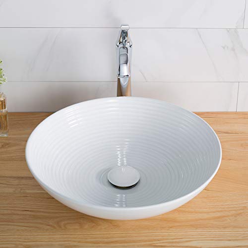 KRAUS Viva™ Round White Porcelain Ceramic Vessel Bathroom Sink with Pop-Up Drain, 16 1/2 in. D x 4 3/8 in. H, KCV-203GWH