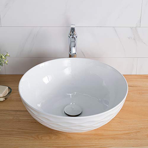 KRAUS Viva™ Round White Porcelain Ceramic Vessel Bathroom Sink with Pop-Up Drain, 16 1/2 in. D x 5 1/2 in. H, KCV-200GWH