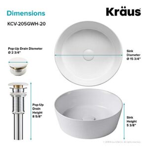 KRAUS Viva™ Round White Porcelain Ceramic Vessel Bathroom Sink with Pop-Up Drain, 15 3/4 in. D x 5 3/8 in. H, KCV-205GWH