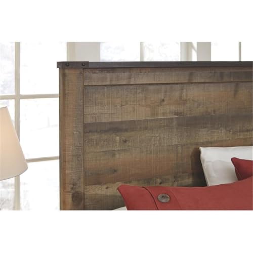 BOWERY HILL Queen Size Panel Bed with Headboard, Footboard, Platform, Wooden Slats in Wood, in Mahogany, No Box Spring Needed, Easy Assembly