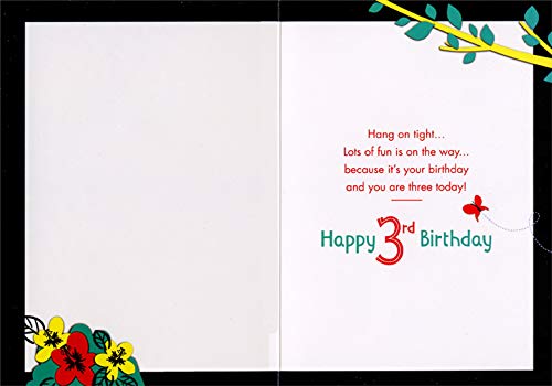 Designer Greetings Tiger, Elephant and Monkey 3D Lenticular Motion Age 3 / 3rd Birthday Card