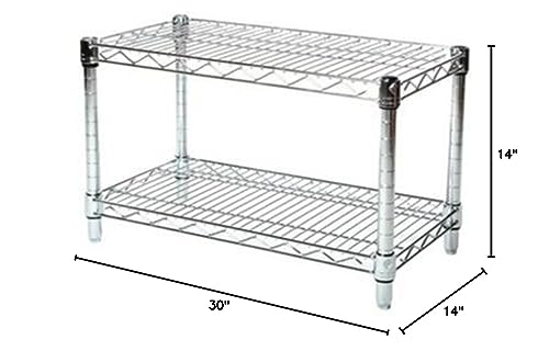 Shelving Inc. 14" d x 30" w Chrome Wire Shelving with 2 Tier Shelves, Weight Capacity 800lbs Per Shelf