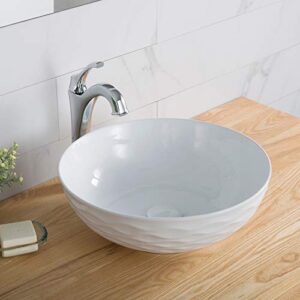 KRAUS Viva™ Round White Porcelain Ceramic Vessel Bathroom Sink with Pop-Up Drain, 16 1/2 in. D x 5 1/2 in. H, KCV-200GWH