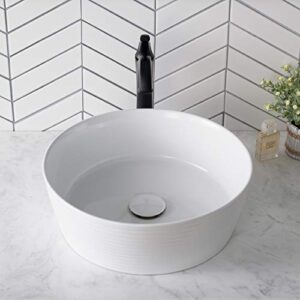 KRAUS Viva™ Round White Porcelain Ceramic Vessel Bathroom Sink with Pop-Up Drain, 15 3/4 in. D x 5 3/8 in. H, KCV-205GWH