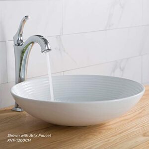 KRAUS Viva™ Round White Porcelain Ceramic Vessel Bathroom Sink with Pop-Up Drain, 16 1/2 in. D x 4 3/8 in. H, KCV-203GWH