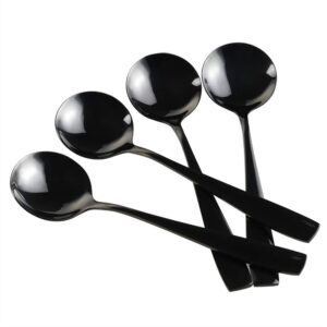 teyyvn 16-piece round soup spoons, black stainless steel bouillon spoon