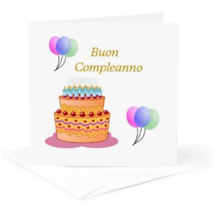 3dRose Greeting Card - Image of Happy Birthday In Italian With Cake And Balloons - lens Art by Florene - Special Occasion In Italian