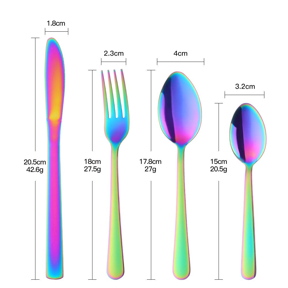 BuyGo Rainbow Silverware Set Flatware Set Stainless Steel Colorful Dinnerware Set 24-Piece Multicolor Cutlery Set, Service for 6