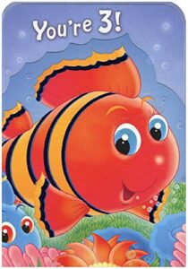 designer greetings red, orange and blue fish die cut age 3 / 3rd birthday card