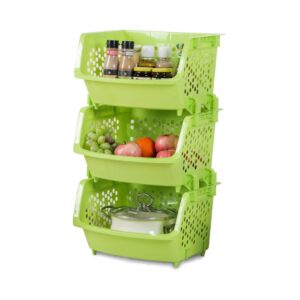 hwjx 3-tier plastic storage rack box stand stacking stackable basket storage organize,white/green (green)