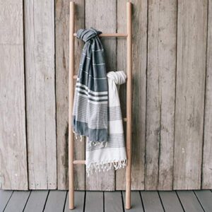 sandstone & sage blanket ladder | hand made natural 5ft decorative wooden ladder shelf | boho farmhouse decor to use for quilt rack | towel rack for bathroom | no assembly required | sustainable wood