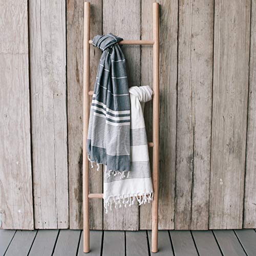 Sandstone & Sage Blanket Ladder | Hand Made Natural 5ft Decorative Wooden Ladder Shelf | Boho Farmhouse Decor to Use for Quilt Rack | Towel Rack for Bathroom | No Assembly Required | Sustainable Wood