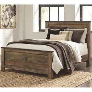 BOWERY HILL Queen Size Panel Bed with Headboard, Footboard, Platform, Wooden Slats in Wood, in Mahogany, No Box Spring Needed, Easy Assembly