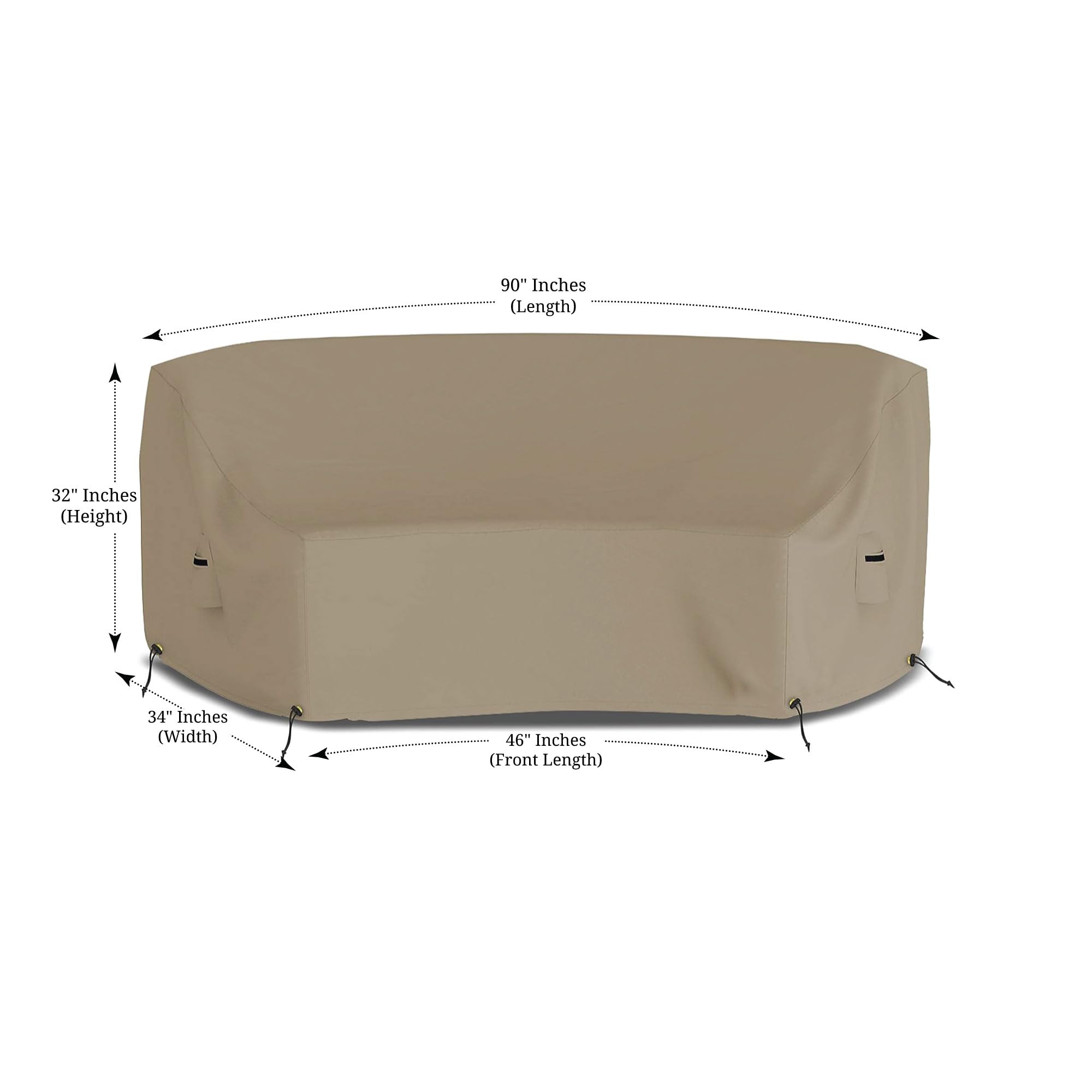 Covers & all Curved Outdoor Couch Cover, 12 Oz PVC Polyester Patio Furniture Cover, Tear & UV Proof Couch Cover Patio with Air Pockets & Drawstrings (90"L x 34"W x 32"H x 46"FL, Beige)