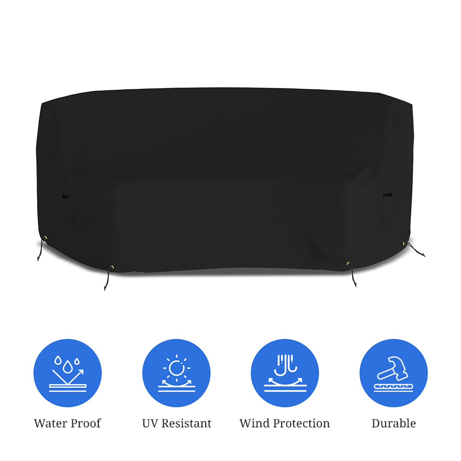 Covers & All Curved Outdoor Couch Cover, 12 Oz PVC Polyester Patio Furniture Cover, Tear & UV Proof Couch Cover Patio with Air Pockets & Drawstrings (90" L x 34" W x 32" H x 46" FL, Black)