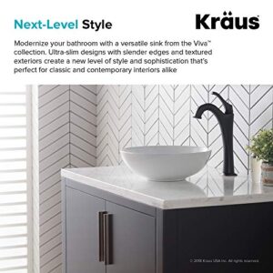 KRAUS Viva™ Round White Porcelain Ceramic Vessel Bathroom Sink with Pop-Up Drain, 13 in. D x 4 3/8 in. H, KCV-204GWH