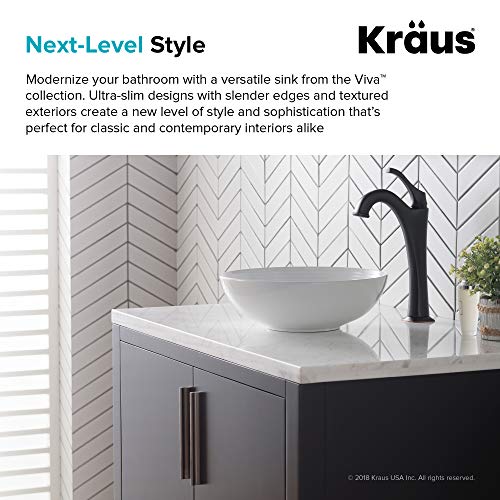 KRAUS Viva™ Round White Porcelain Ceramic Vessel Bathroom Sink with Pop-Up Drain, 13 in. D x 4 3/8 in. H, KCV-204GWH