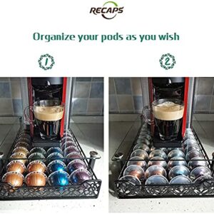 RECAPS Coffee Pod Kitchen Organizer Storage Holder Pod Drawer Pods Holder Compatible with Vertuoline and VertuolinePlus Machines Tempered Glass Drawer Stores 40 Coffee Pods(Coffee Pods NOT Included)