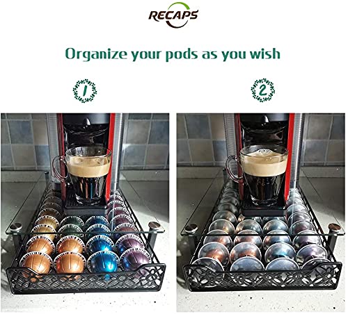 RECAPS Coffee Pod Kitchen Organizer Storage Holder Pod Drawer Pods Holder Compatible with Vertuoline and VertuolinePlus Machines Tempered Glass Drawer Stores 40 Coffee Pods(Coffee Pods NOT Included)