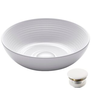 kraus viva™ round white porcelain ceramic vessel bathroom sink with pop-up drain, 13 in. d x 4 3/8 in. h, kcv-204gwh