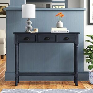 urbanest modern burlington console table with 3 drawers (solid wood, gun metal)