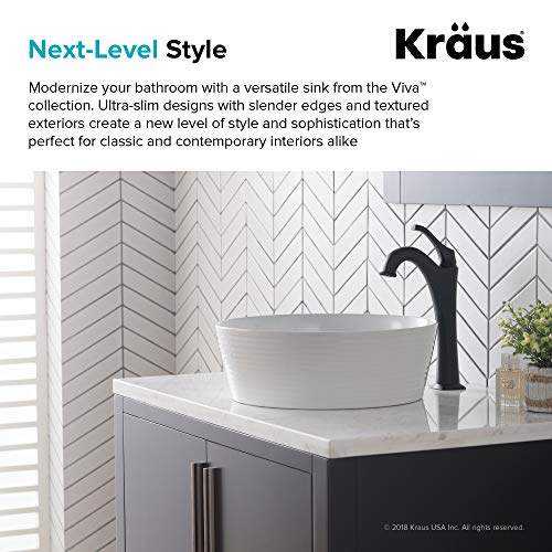 KRAUS Viva™ Round White Porcelain Ceramic Vessel Bathroom Sink with Pop-Up Drain, 15 3/4 in. D x 5 3/8 in. H, KCV-205GWH