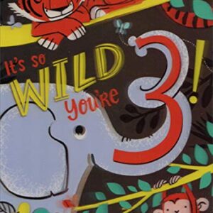 Designer Greetings Tiger, Elephant and Monkey 3D Lenticular Motion Age 3 / 3rd Birthday Card