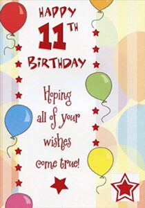 designer greetings colorful ballons and red foil stars age 11 / 11th birthday card