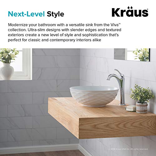 KRAUS Viva™ Round White Porcelain Ceramic Vessel Bathroom Sink with Pop-Up Drain, 16 1/2 in. D x 5 1/2 in. H, KCV-200GWH