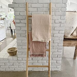 Sandstone & Sage Blanket Ladder | Hand Made Natural 5ft Decorative Wooden Ladder Shelf | Boho Farmhouse Decor to Use for Quilt Rack | Towel Rack for Bathroom | No Assembly Required | Sustainable Wood