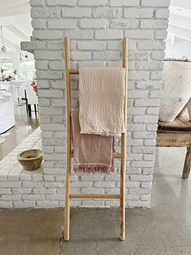 Sandstone & Sage Blanket Ladder | Hand Made Natural 5ft Decorative Wooden Ladder Shelf | Boho Farmhouse Decor to Use for Quilt Rack | Towel Rack for Bathroom | No Assembly Required | Sustainable Wood