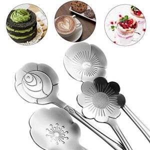 AnSaw 8 Pcs Flower Spoon Set, Stainless Steel Reusable Tea Scoops Stirring Spoon Coffee Spoon Mixing Spoon Sugar Dessert Cake Spoon Ice Cream Spoons Tableware for Tea Parties (length:4.9 inch, Silver)